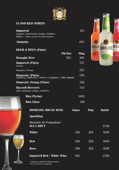 Menu At Brass Monkey Mumbai Level 2
