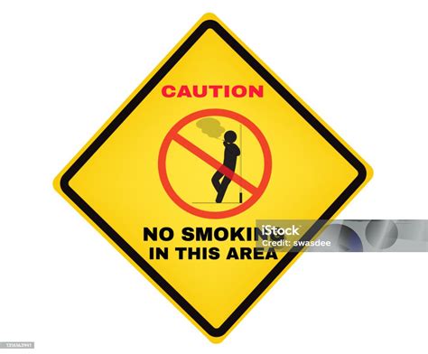 사고 예방 표지판 이 지역에서 금연 메시지와 주의 보드 조심 하 고 주의 노란색 마름모 표지판 경고 기호 벡터 일러스트 경계 표지에 대한 스톡 벡터 아트 및 기타 이미지
