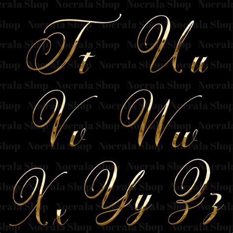 Gold Chrome Cursive Alphabet Clipart PNG Clip Art Gold Chrome Cursive Letters High Shine