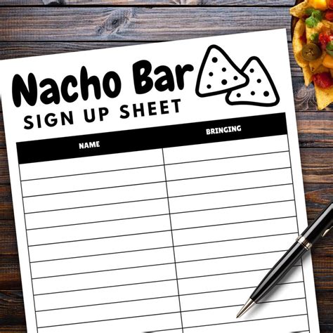 Nacho Bar Sign Up Sheet Etsy