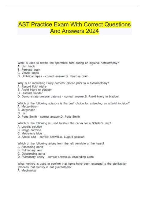 AST Practice Exam With Correct Questions And Answers AST Stuvia US