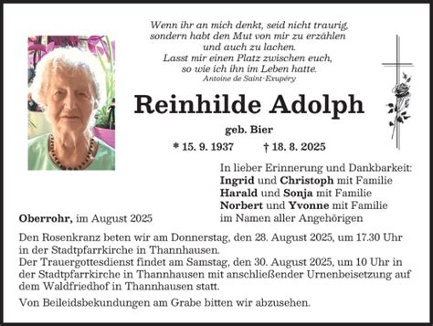 Traueranzeigen Von Reinhilde Adolph Augsburger Allgemeine Zeitung