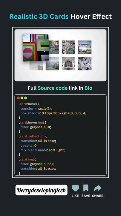 🌟 Realistic 3d Card Hover Effects With Css And Js 💻🎨shorts Shortvideo Short Htmlcss Course