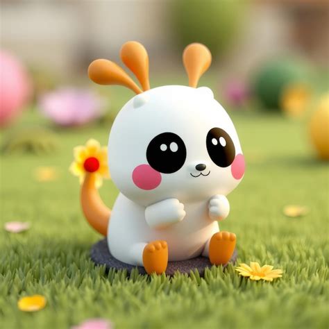 Cute Cartoon Character With Large Eyes Sitting On The Ground Premium