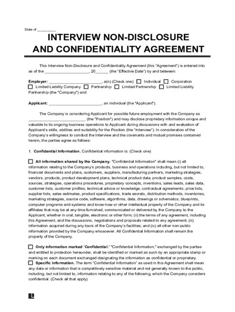 Interview Non Disclosure Agreement Template Fill Online Printable