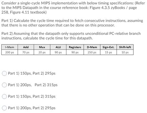solved consider a single cycle mips implementation with