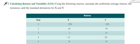 Solved 7 Calculating Returns And Variability Lo1 Using