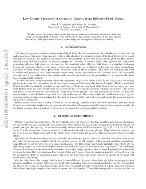 Pdf Low Energy Theorems Of Quantum Gravity From Effective Field Theory