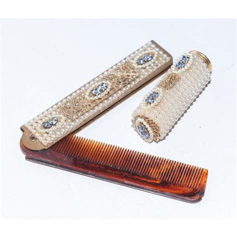 Vintage Trickettes Set Bejewled Compact Lipstick Case Comb Wiesner Of Miami Ca 1950s Etsy