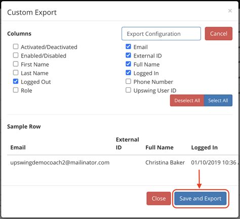 how to save custom export configurations when downloading data in the