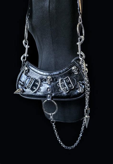 Goth Shoulder Bag Skul Bag Spike Bag Punk Bag Pu Leather Bag Etsy