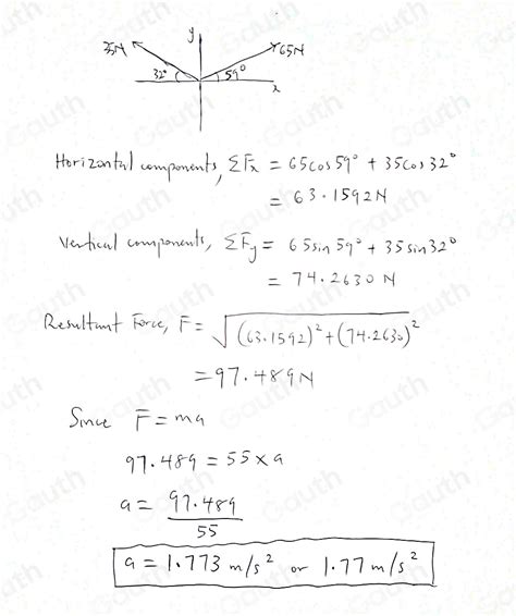 Solved Two Forces Act On A 55 Kg Object One Force Has Magnitude 65 N Directed 59° Clockwise