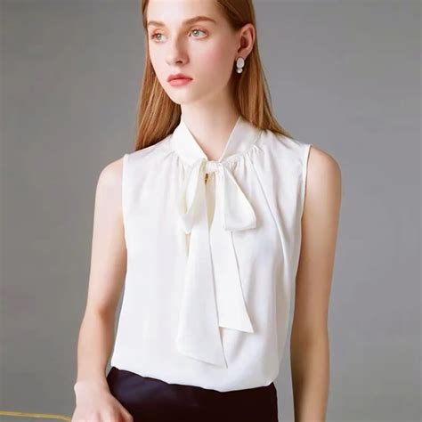 여성용 우아한 실크 셔츠 블라우스 레이스 업 새틴 셔츠 빈티지 화이트 블랙 와일드 셔츠 상의 한국 오피스 레이디 패션 Aliexpress