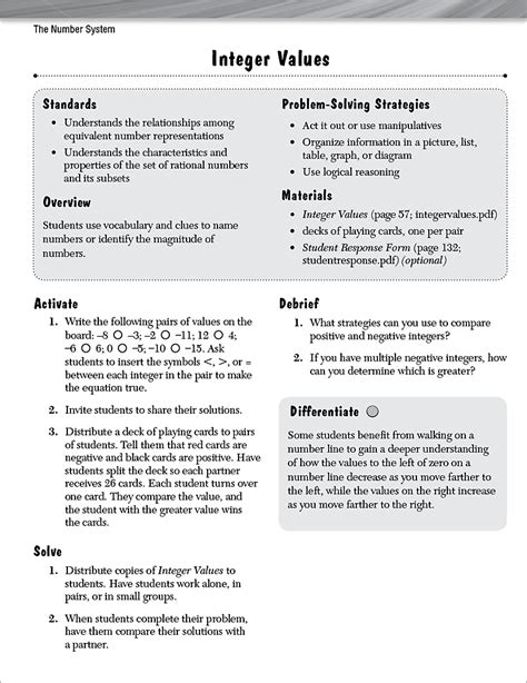 The Number System Leveled Problems Integer Values Lesson TCM