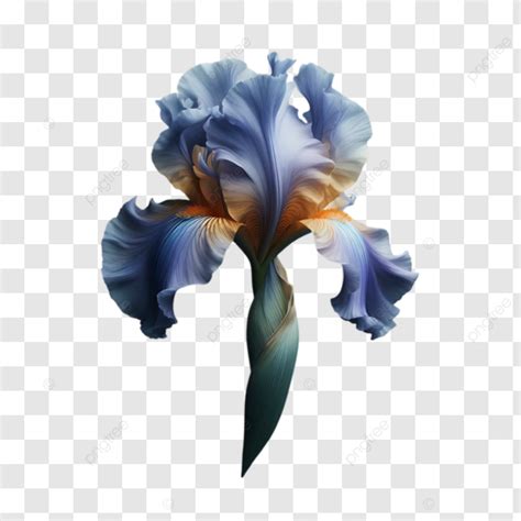 검은 배경에 대한 복잡한 꽃잎이 흐르는 푸른 주황색과 흰색의 그늘에 아름답게 양식화 된 아이리스 꽃 양식화된 아이리스 꽃