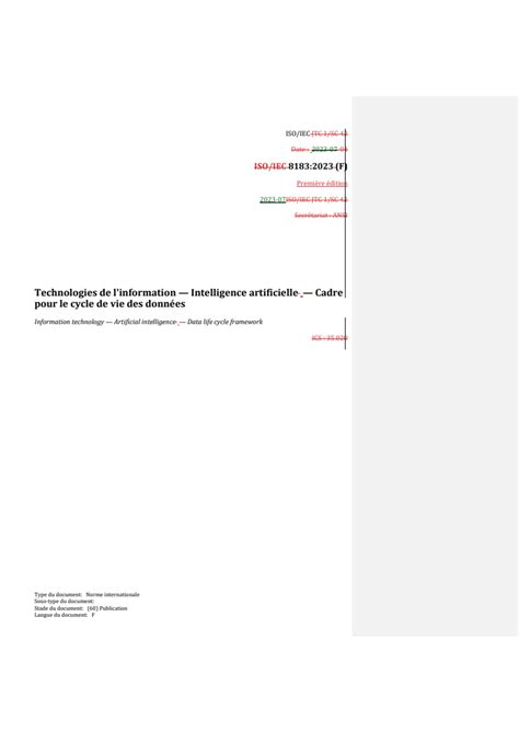 ISO IEC 8183 2023 Information Technology Artificial Intelligence Data Life Cycle Framework