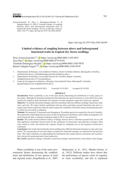 Pdf Limited Evidence Of Coupling Between Above And Belowground Functional Traits In Tropical