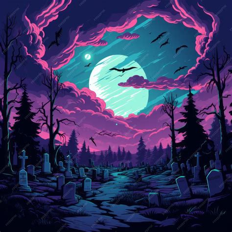 Premium Ai Image A Haunted Graveyard Scene In Comic Style For Halloween Generative Ai