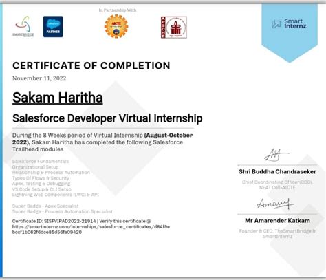 I Was Glad To Share The Certificate Of Completion In Salesforce Developer Virtual Internship