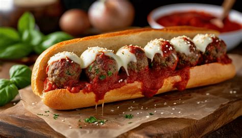 Easy Recipe For Meatball Sub With Marinara Sauce And Melted Mozzarella