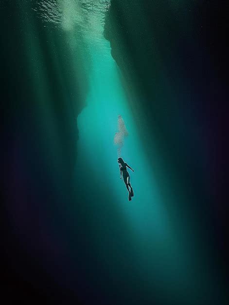 Premium Photo Deep Diving Human In Underwater Landscape World