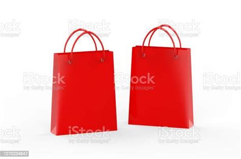 고립 된 흰색 배경에 빨간 쇼핑 종이 가방 모형 템플릿 3d 일러스트 빨강에 대한 스톡 사진 및 기타 이미지 빨강 쇼핑백 가방 Istock