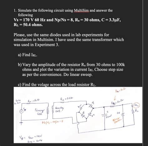 solved 1 simulate the following circuit using multisim and