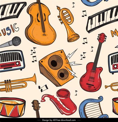 Music Instruments Pattern Colorful Classical Design Vectors Images