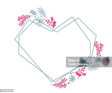 크리스마스 손으로 그린 심장 화 환 형상 프레임 광장 꽃과 잎 카드에 대 한 양식에 일치 시키는 텍스트에 대 한 장소를 가진 스칸디나비아 벡터 일러스트 레이 션 기하에 대한