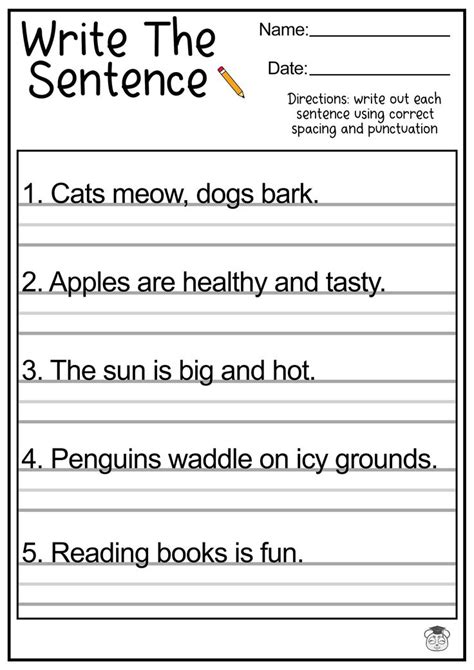 11 Printable Sentence Writing English Worksheets Improve Reading And Writing Skills Ages 4 7 Kg1