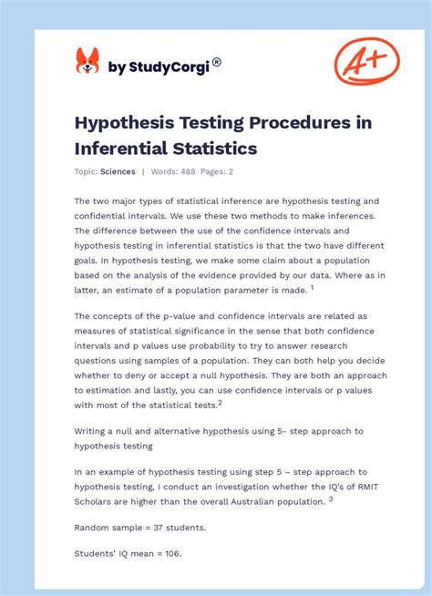 Hypothesis Testing Procedures In Inferential Statistics Free Essay Example