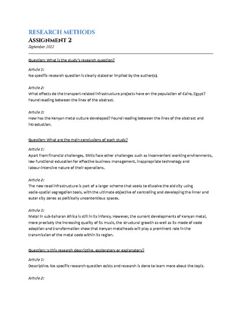 Research Methods Assignment 7 Research Methods Assignment 2