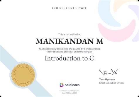 manikandan m on linkedin successfully completed online course about c