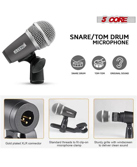 5 Core 9 Piece Drum Microphone Kit Wired Dynamic Xlr Mics Kick Bass Tom Snare Instrument And