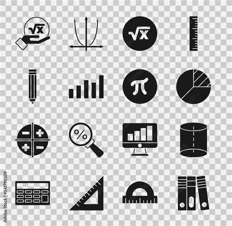 Set Office Folders Geometric Figure Pie Chart Infographic Square