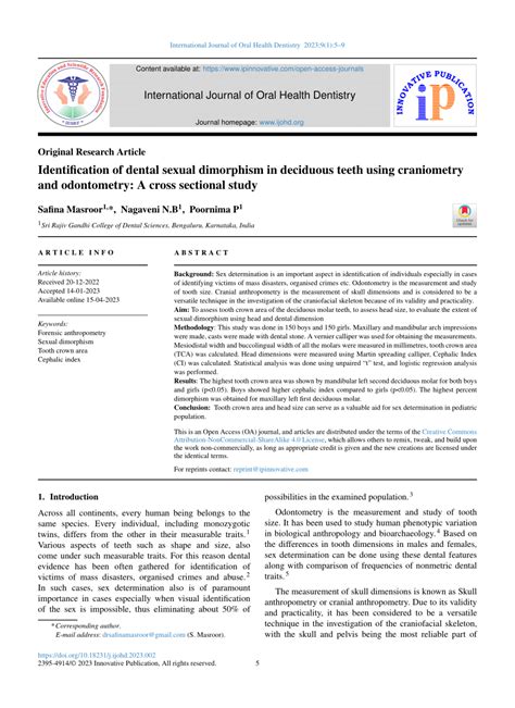 Pdf Identification Of Dental Sexual Dimorphism In Deciduous Teeth Using Craniometry And