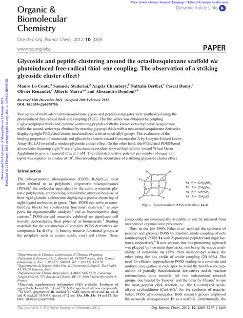 Pdf Glycoside And Peptide Clustering Around The Octasilsesquioxane Scaffold Via Photoinduced