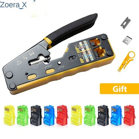 RJ45 Crimp Tool Pass Through Cat6 Crimping Tool Kit All In One Ethernet Crimpe With 10PCS Cat6