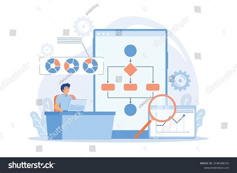 Analyst Working Laptop Automation Process Business Stock Vector