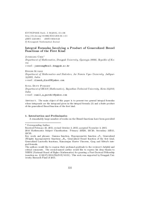 Pdf Integral Formulas Involving A Product Of Generalized Bessel