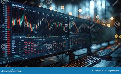 A Computer Monitor Displays A Series Of Graphs And Numbers Stock Image