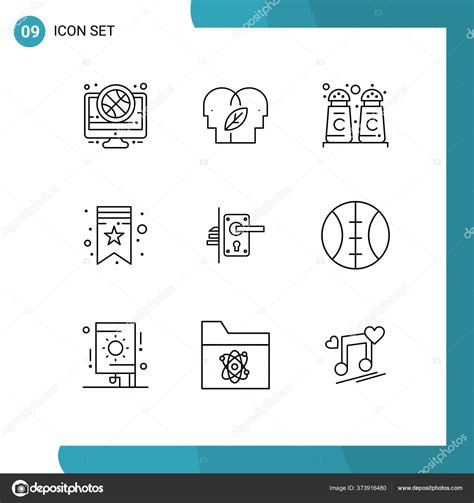 Group Modern Outlines Set Handle Lock Mind Tag Bookmarks Editable Stock Vector By ©flatart 373916480