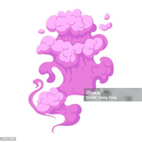 연기 구름 만화 만화 연기 먼지 구름 핑크 퍼프 스트림 구름 실루엣 평면 벡터 일러스트 레이 션 흰색 바탕에 김이 모락모락 나는 먼지 요소 구름에 대한 스톡 벡터 아트 및