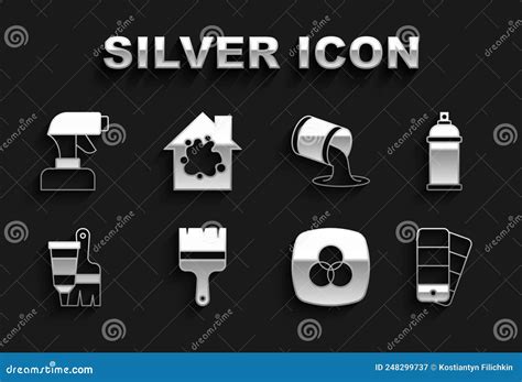 Set Paint Brush Spray Can Color Palette Guide Rgb And Cmyk Color Mixing Tube With Paint