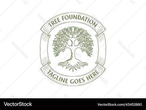 Vintage Retro Circular Oak Banyan Tree Service Vector Image
