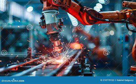 Closeup Of Automated Robot Arm In Manufacturing Factory Warehouse Laser Cutting Stock