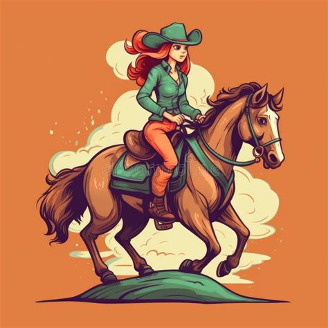 A Girl Riding On A Horse Cartoon Illustration With Generative Ai Stock