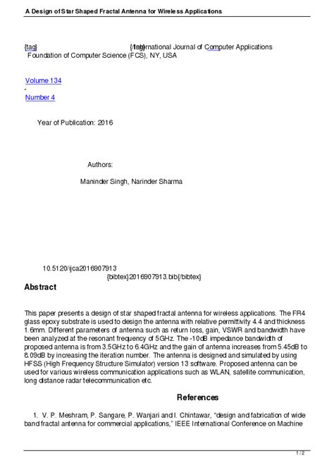 Pdf A Design Of Star Shaped Fractal Antenna For Wireless Applications