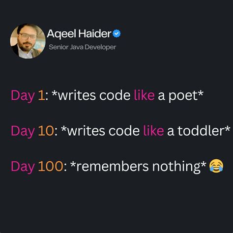 Aqeel Haider On Linkedin How Do Programmer Start A Project Day 1 Writes Code Like A Poet
