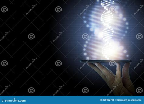 Close Up Man S Hand Contained Dna Molecules And Gleaming Light Rose